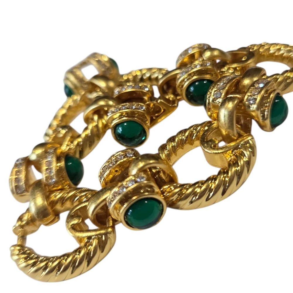 Designer | Jewelry | 8k Gold Plated Matte Twisted Cable Emerald Glass ...